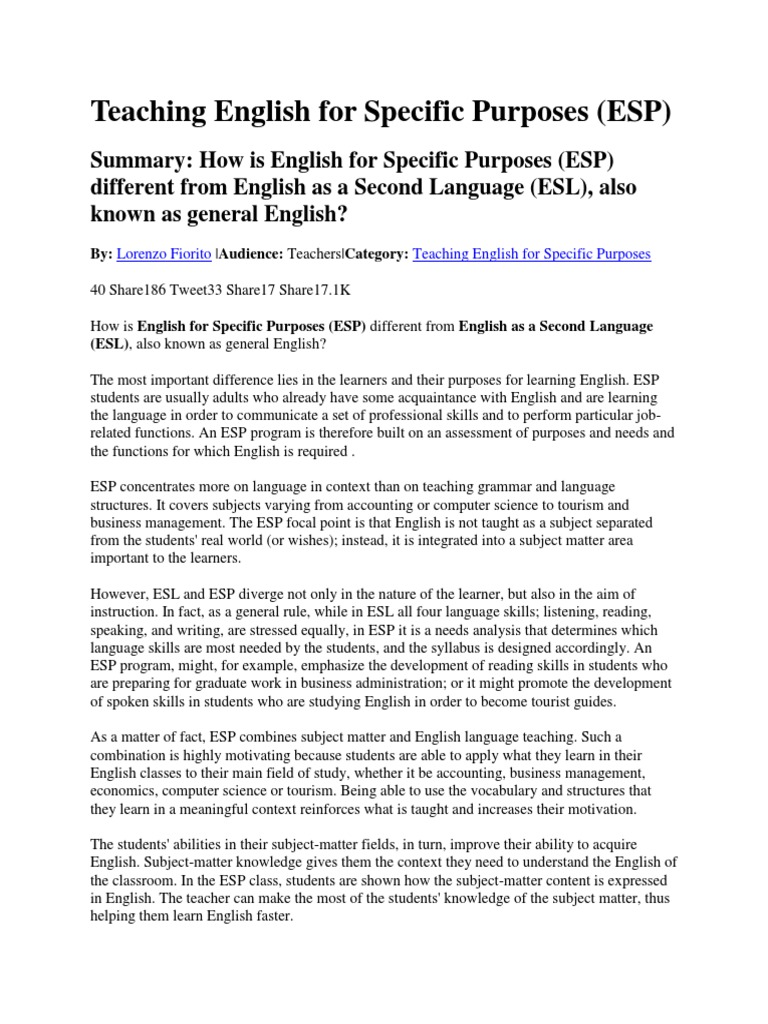 Teaching English For Specific Purposes E | PDF | English As A Second Or ...