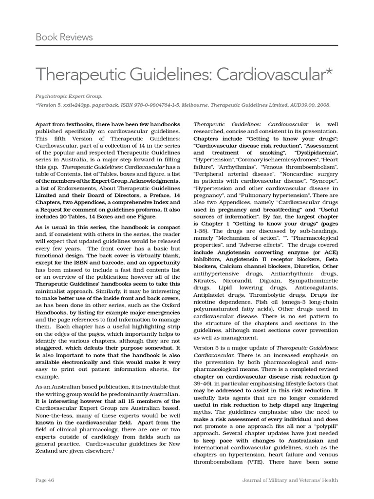 Therapeutic Guidelines: Cardiovascular : Book Reviews | PDF ...
