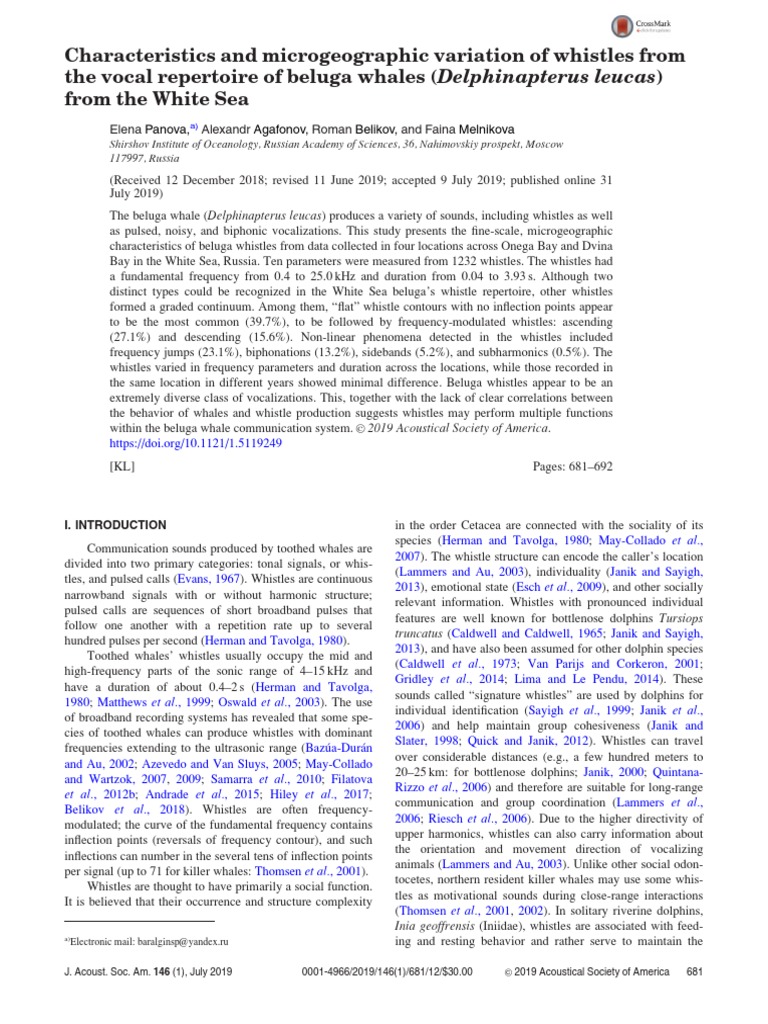 2019 Panova Et Al. - White Sea Beluga Whistles | PDF | Sampling (Signal ...
