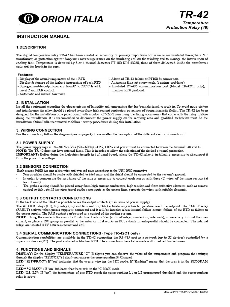 TR-42 TR-42: Orion Italia | PDF | Relay | Power Supply
