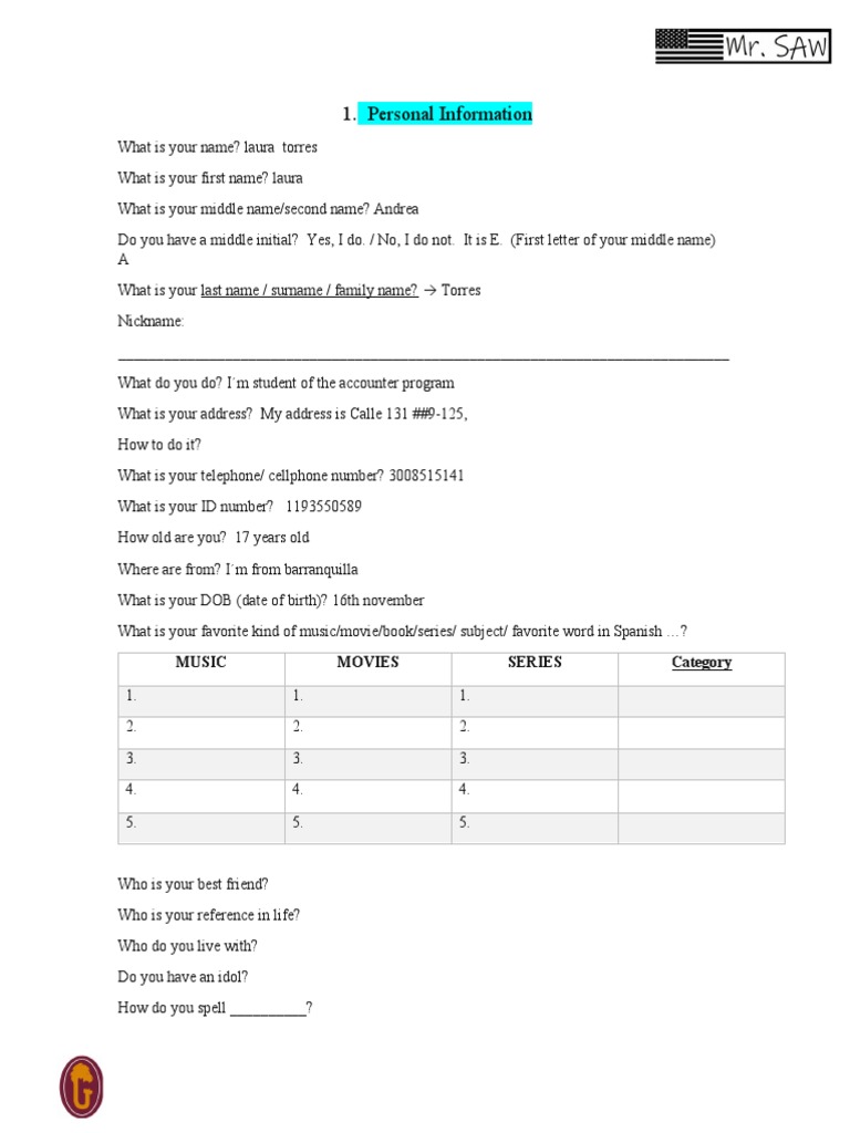 Personal Profile Questionnaire Template | PDF