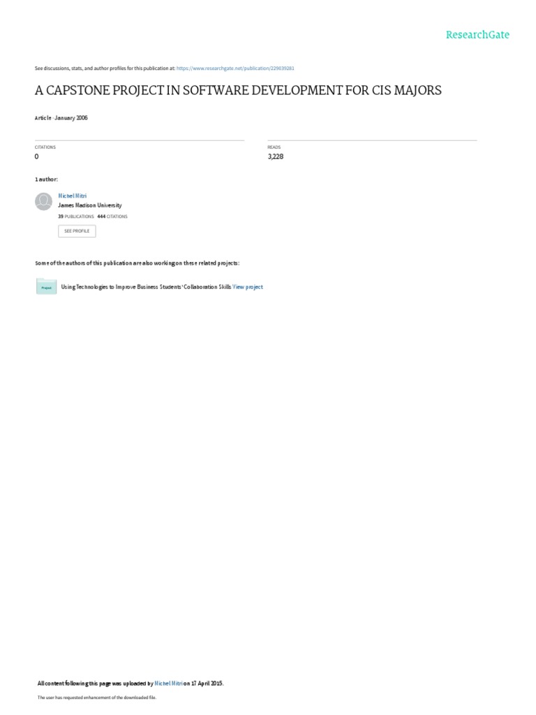 A Capstone Project in Software Development For Cis Majors: January 2006 | PDF | Databases | Use Case