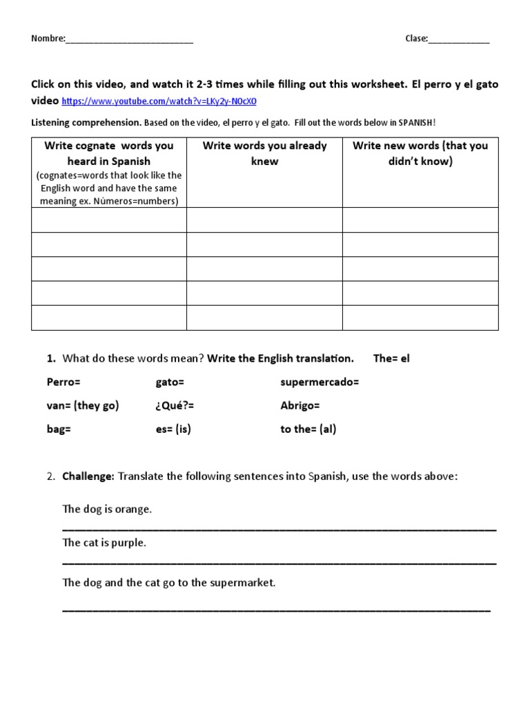 Listening Comprehension.: (Cognates Words That Look Like The English ...