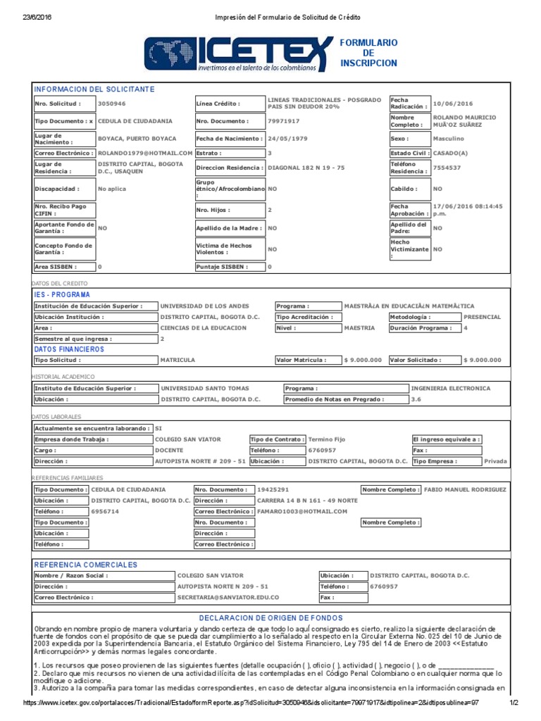 Formulario de Solicitud de Crédito - ICETEX | PDF | Bogotá | Pagos