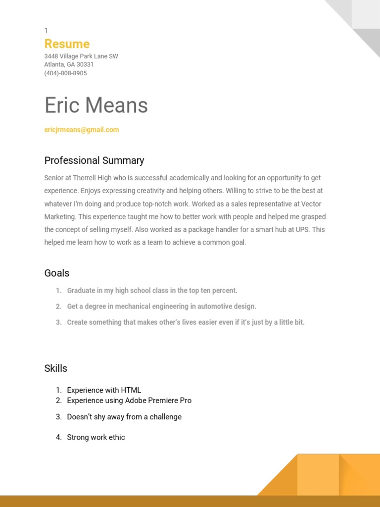 Eric Means - Resume | PDF | Business | Self-Improvement