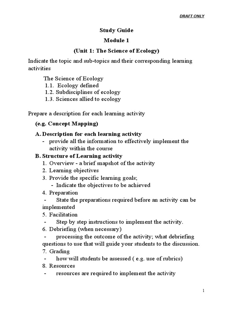 Study Guide (Unit 1: The Science of Ecology) : Draft Only | PDF