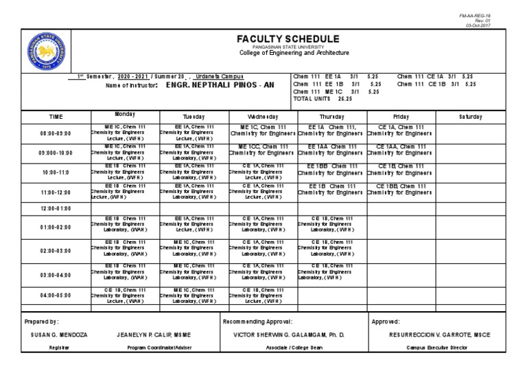 Faculty Schedule:: Engr. Nepthali Pinos - An | PDF