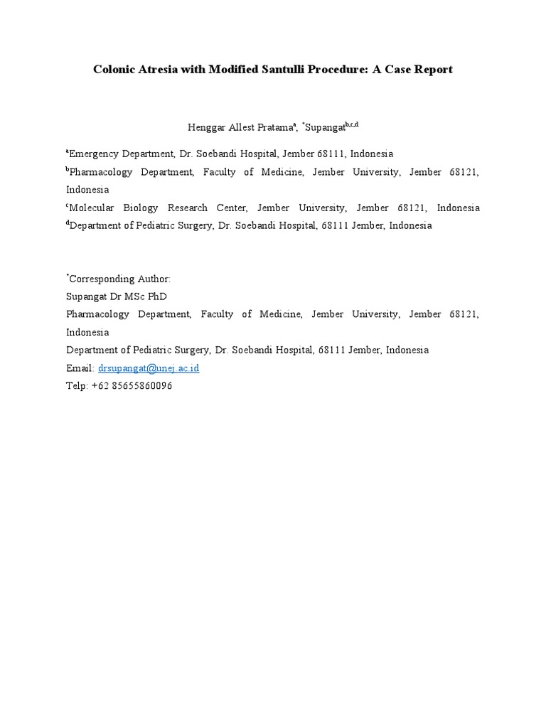 Modified Santulli Procedure for Colonic Atresia | PDF | Clinical ...