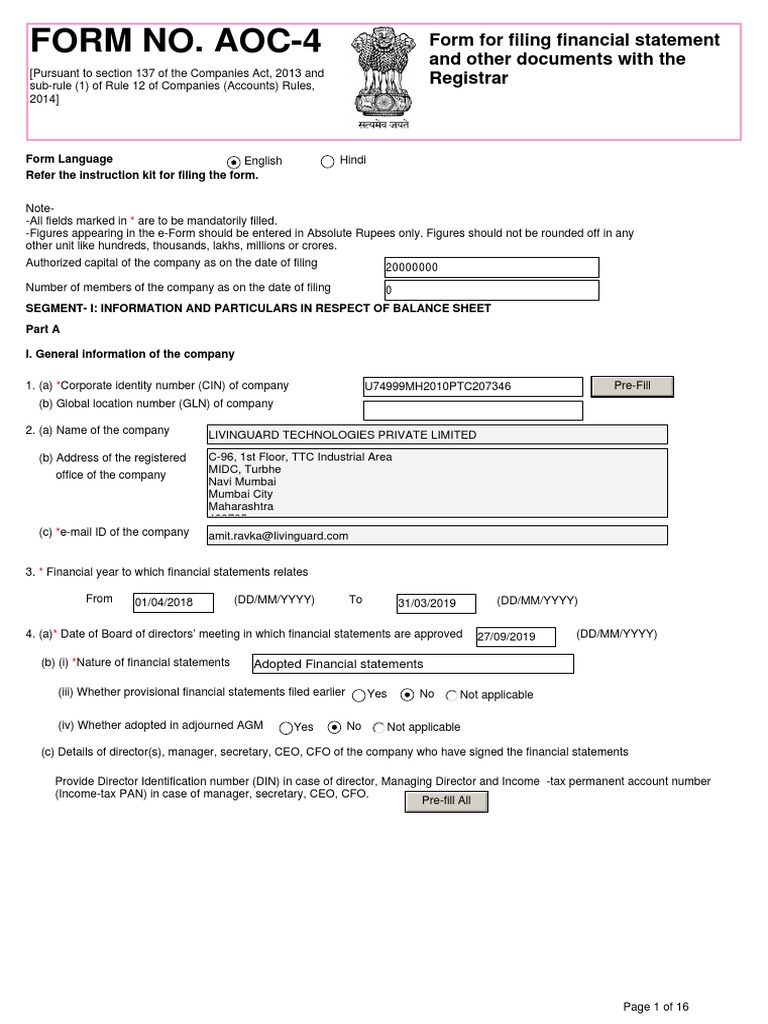 Form AOC-4-11122019 - Signed | PDF | Loans | Unsecured Debt