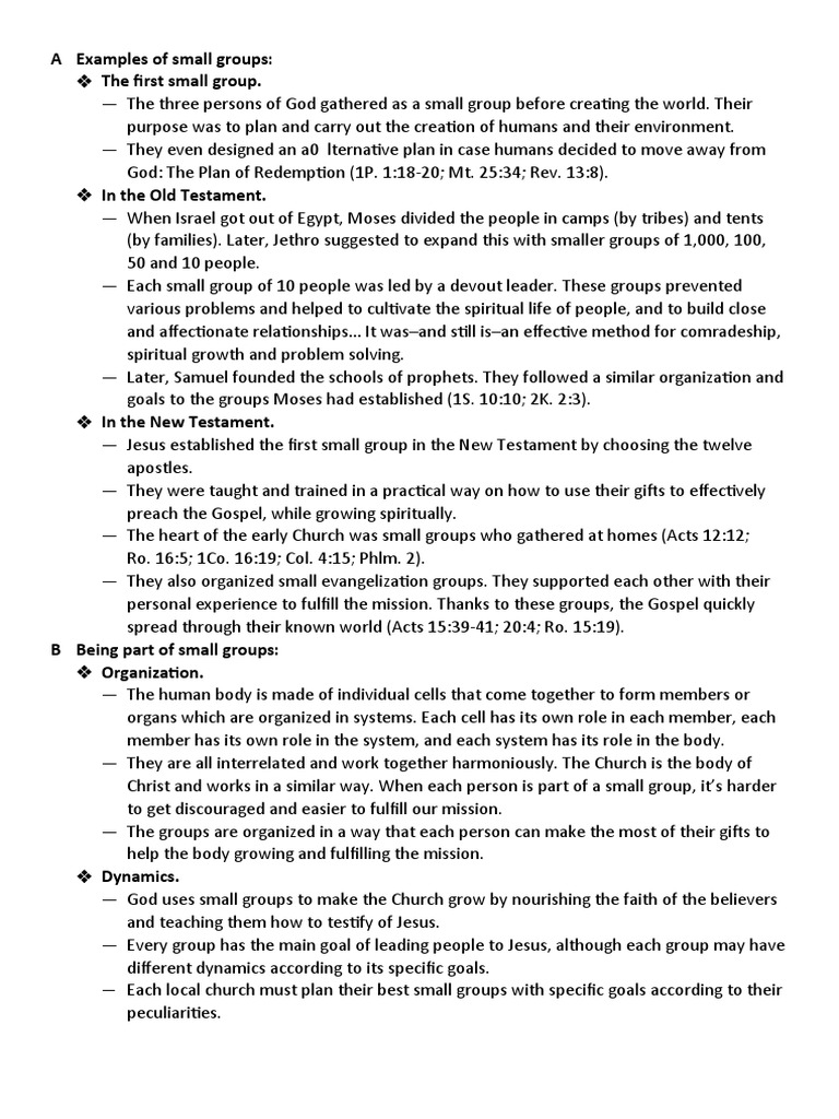 A Examples of Small Groups | PDF | The Gospel | Acts Of The Apostles
