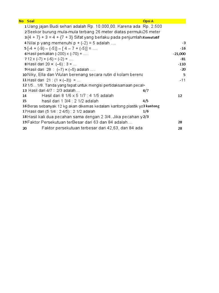 Soal Ulangan MTK 1 | PDF