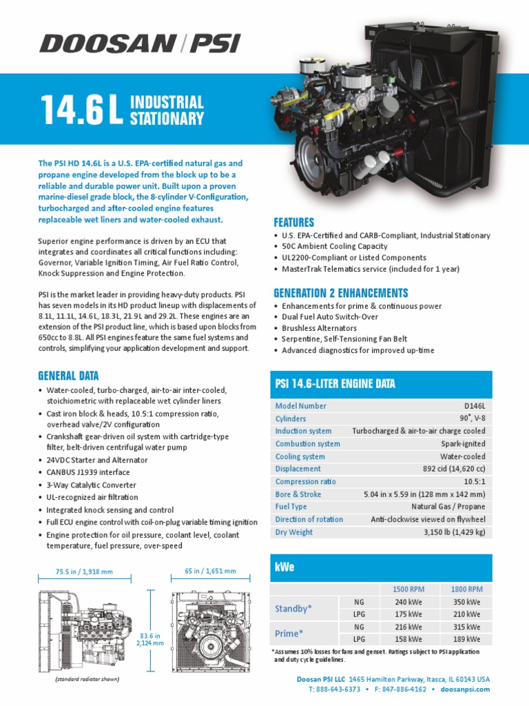 PSI 14.6L Natural Gas Engine Specs | PDF | Turbocharger | Engines