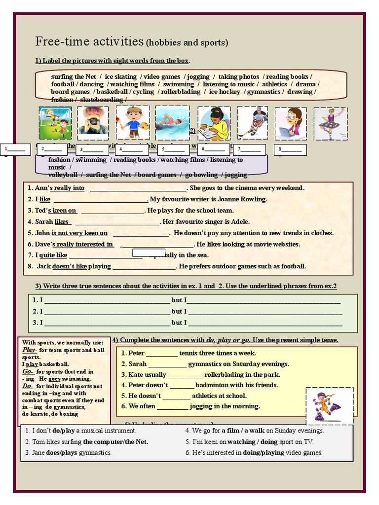 Free-Time Activities: (Hobbies and Sports) | PDF | Sports | Leisure