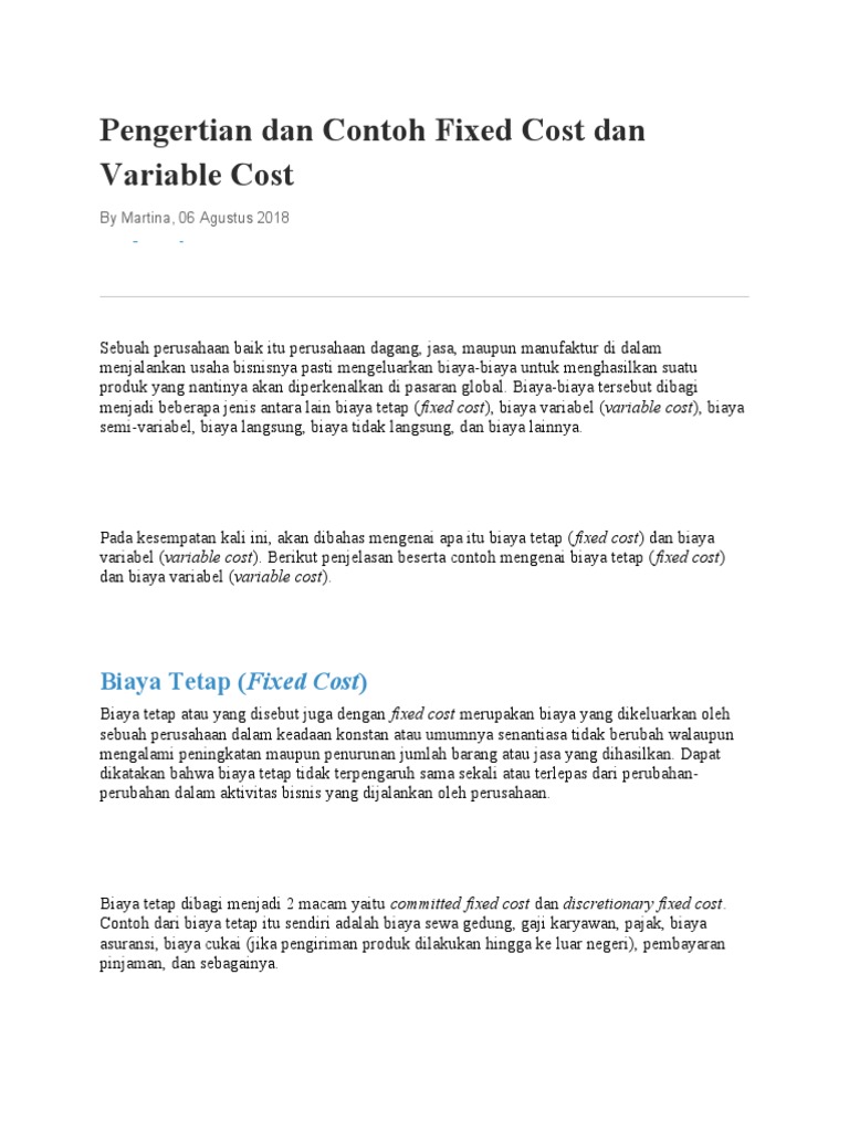 Pengertian Dan Contoh Fixed Cost Dan Variable Cost | PDF