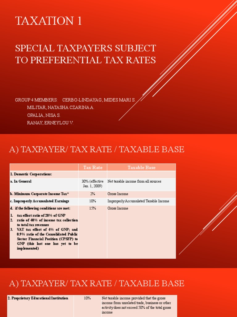 Preferential Tax Rates for Special Taxpayers | PDF | Capital Gains Tax ...