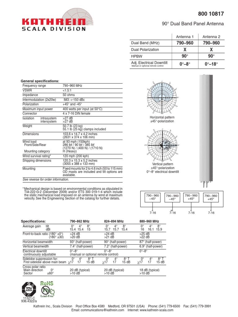 90° Dual Band Panel Antenna: General Specifications | PDF | Antenna ...