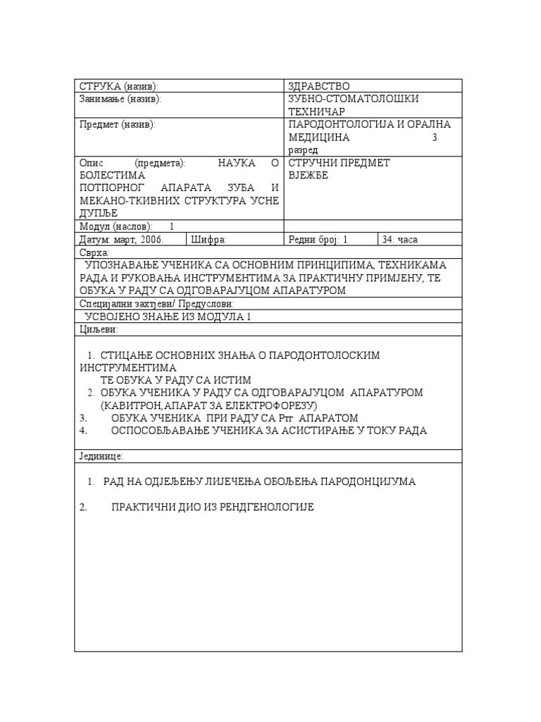 .Archivetempparodontologija I Oralna Medicina, Vjezbe Modul 1 | PDF