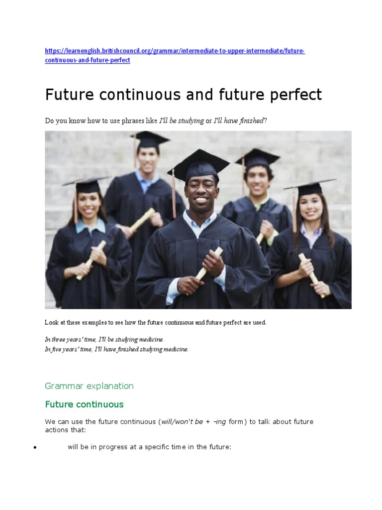Future Continuous vs. Future Perfect Grammar | PDF