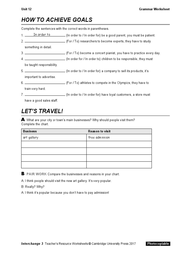How To Achieve Goals: Unit 12 Grammar Worksheet | PDF | Business