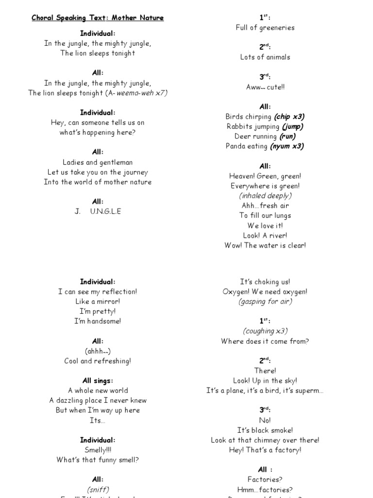 Choral Speaking Environment Script | PDF