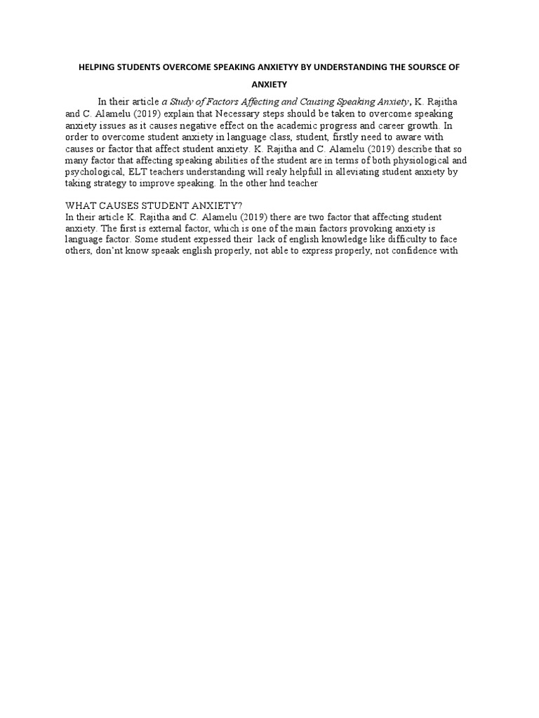 Helping Students Overcome Speaking Anxietyy by Understanding The ...