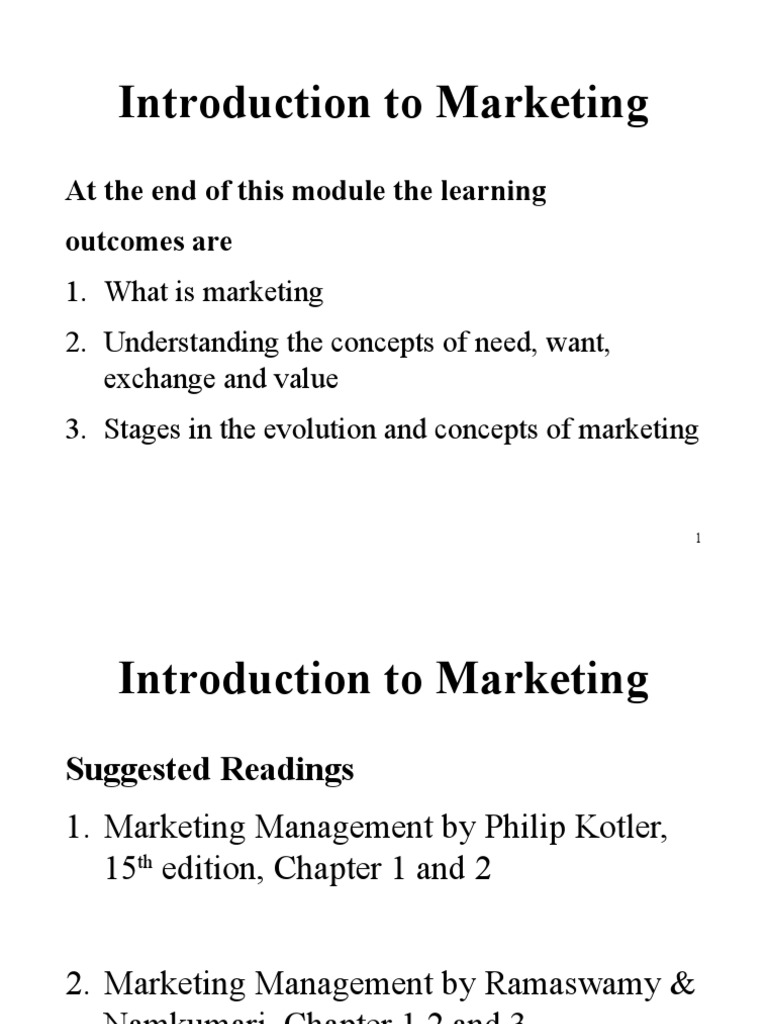 Introduction To Marketing | PDF | Sales | Marketing