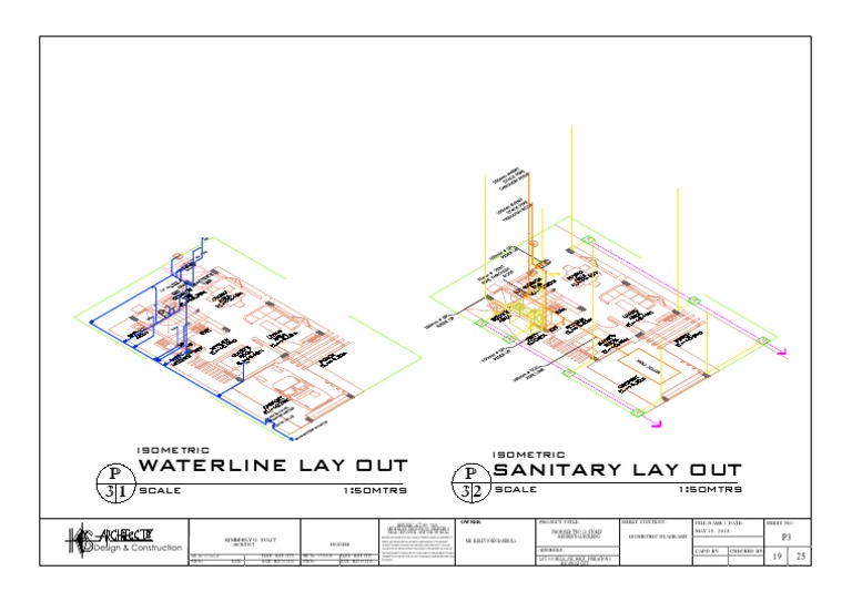 Waterline Lay Out Sanitary Lay Out: Isometric Isometric | PDF ...