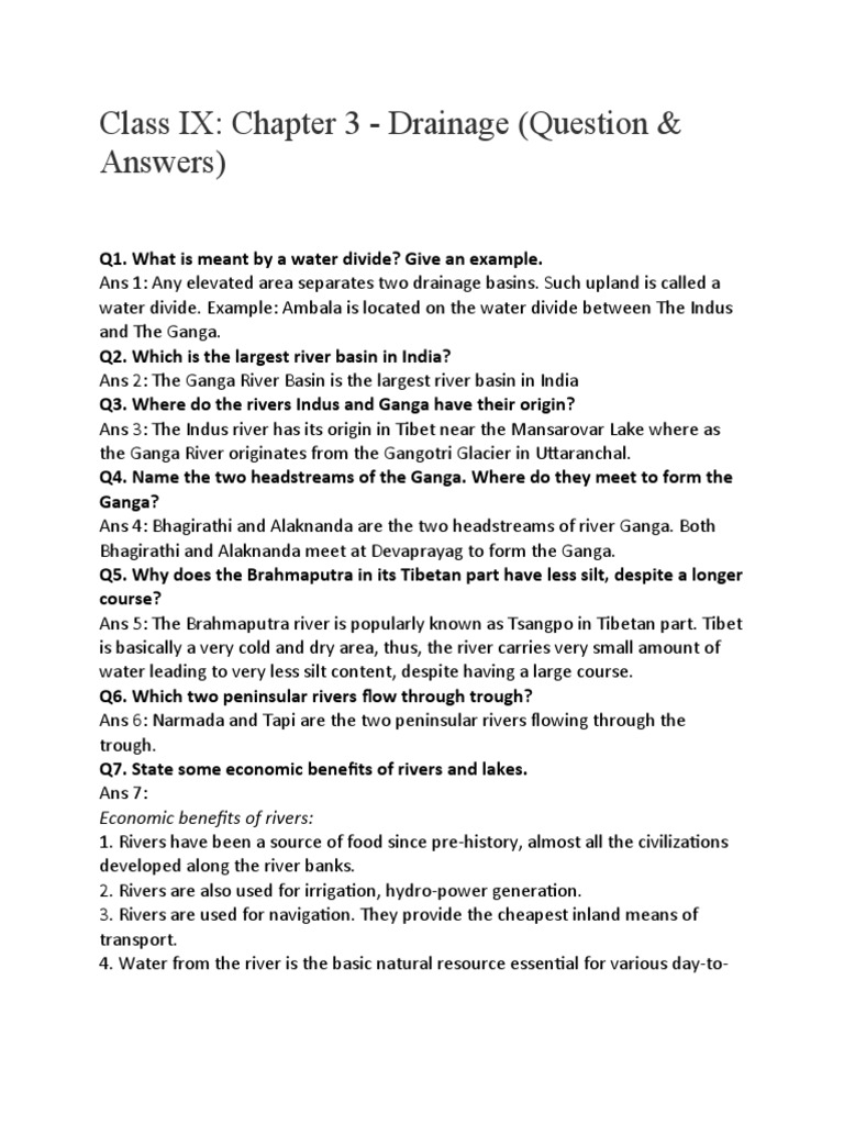 Class IX Drainage Q&A Chapter | PDF | River | Hydrology
