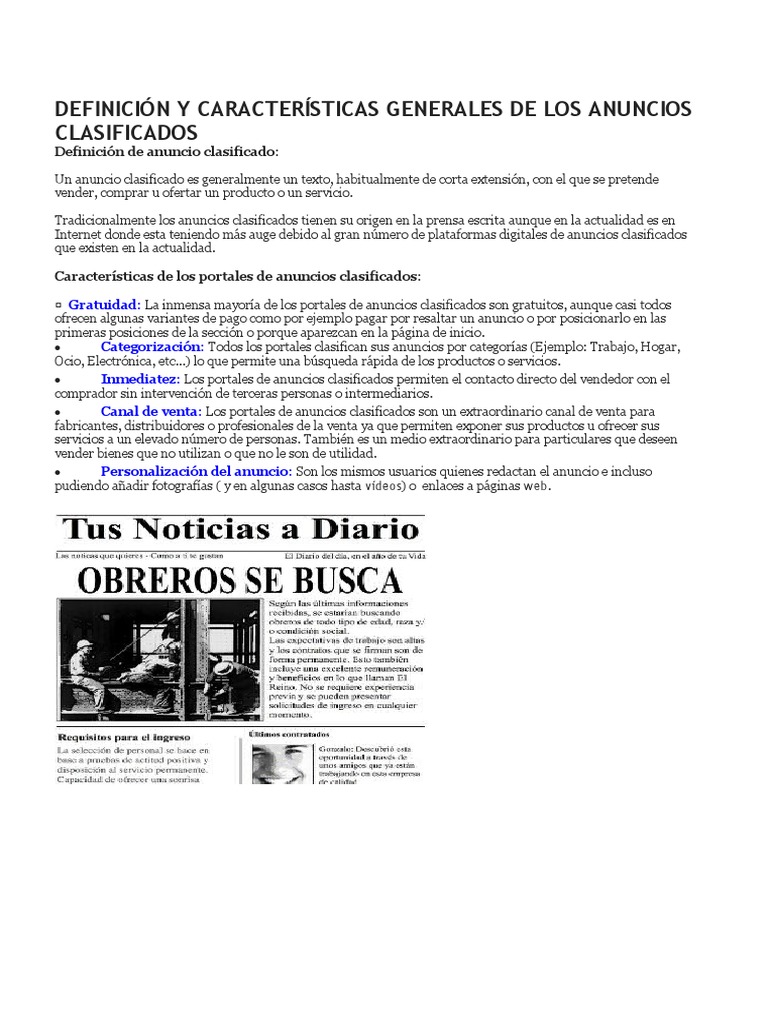 Definición y Características Generales de Los Anuncios Clasificados | PDF