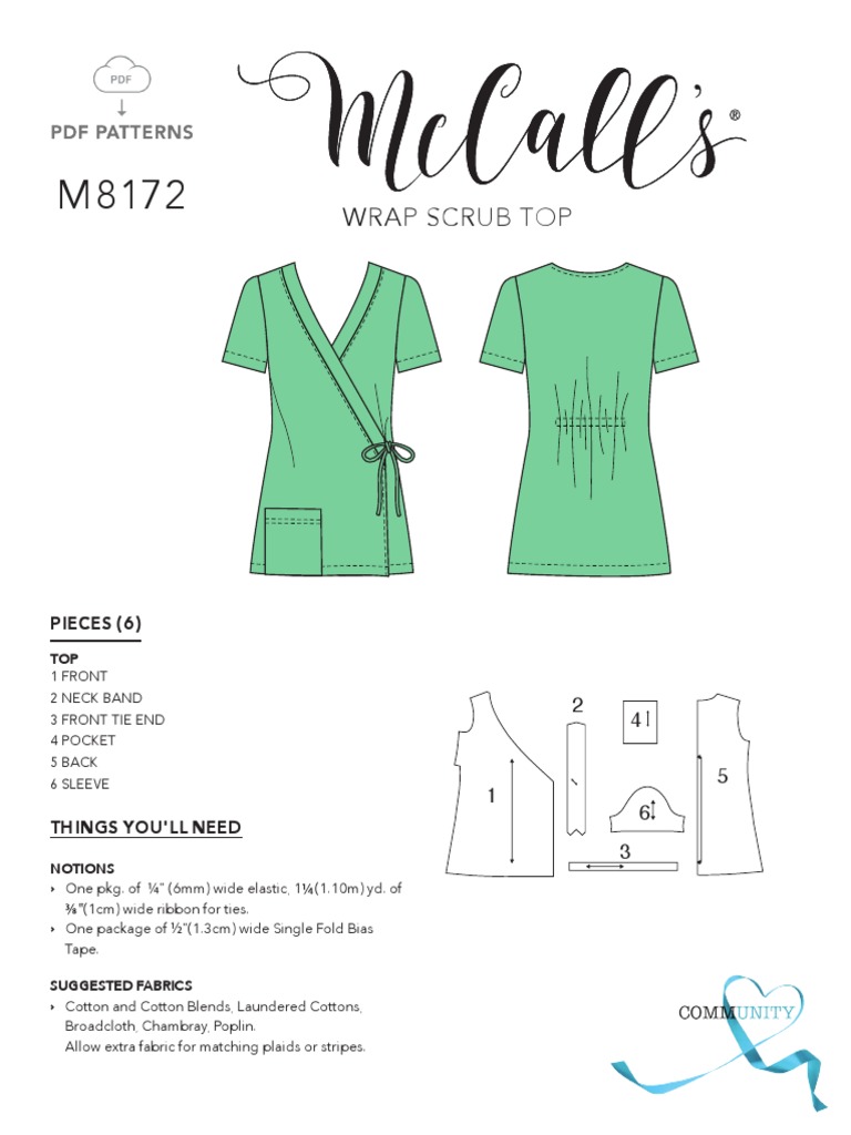 Wrap Scrub Top: Pieces | PDF | Seam (Sewing) | Sewing