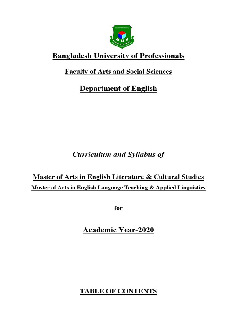 MA in English Syllabus 2020 BUP | PDF | English Studies | Lecture