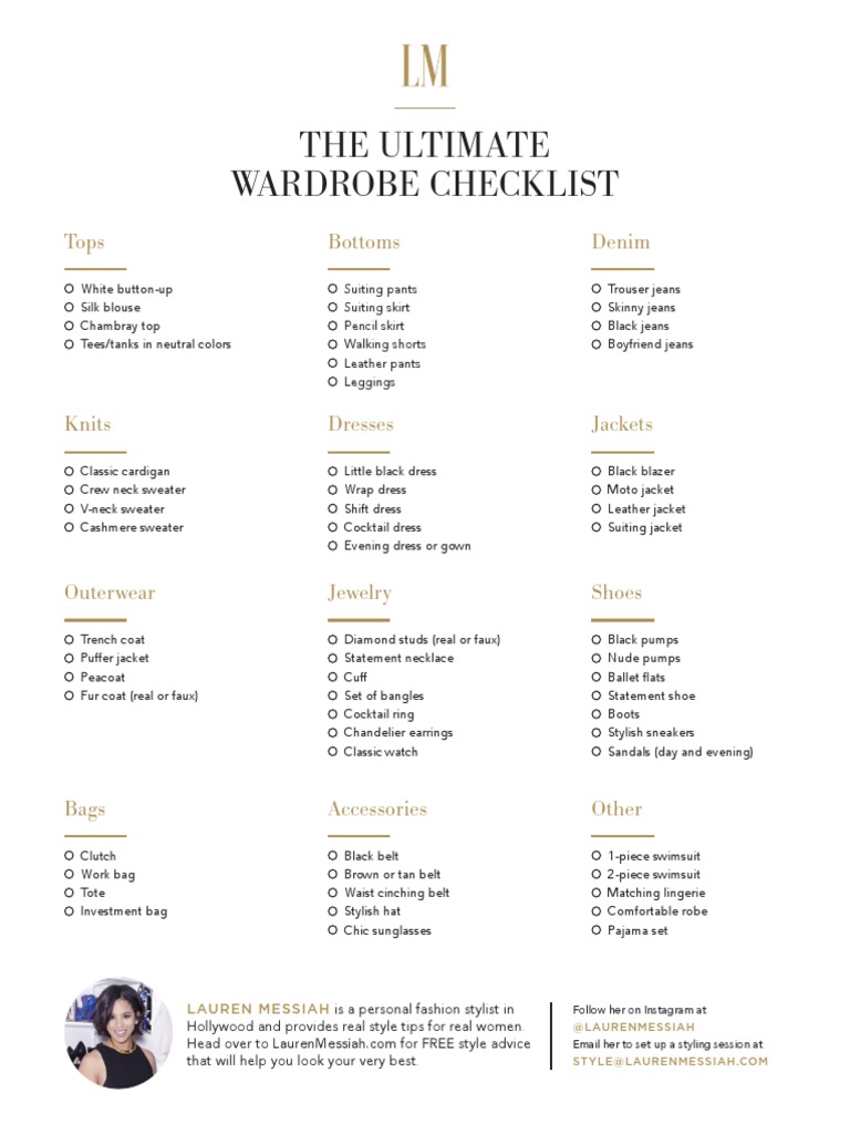 The Ultimate Wardrobe Checklist: Tops Bottoms Denim | PDF | Dress | Sweater