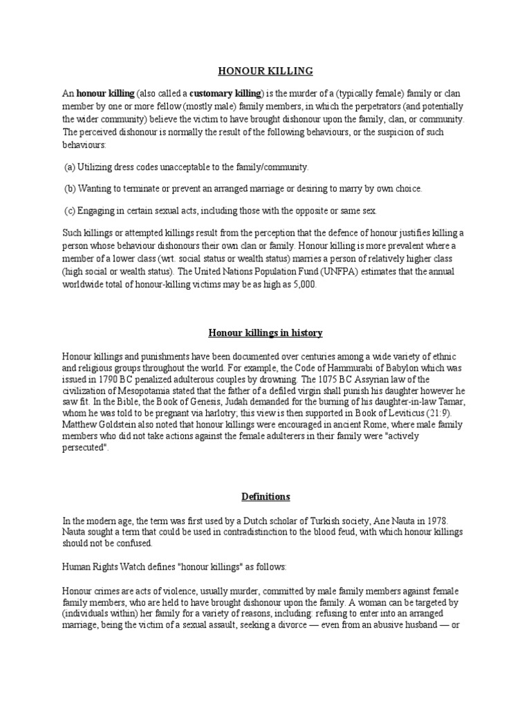 Honor Killing | PDF | Family | Crime & Violence
