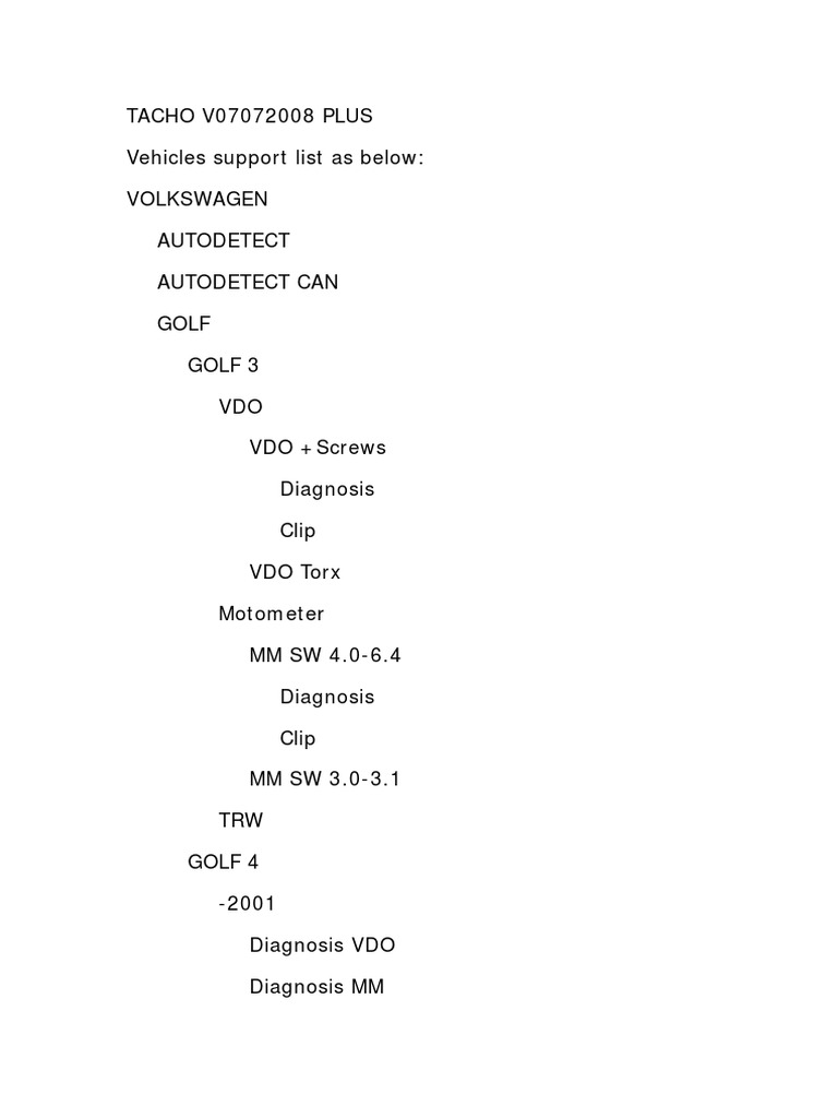 3503024-Tacho Pro 2008 Support List | PDF | Motor Vehicle | Car ...