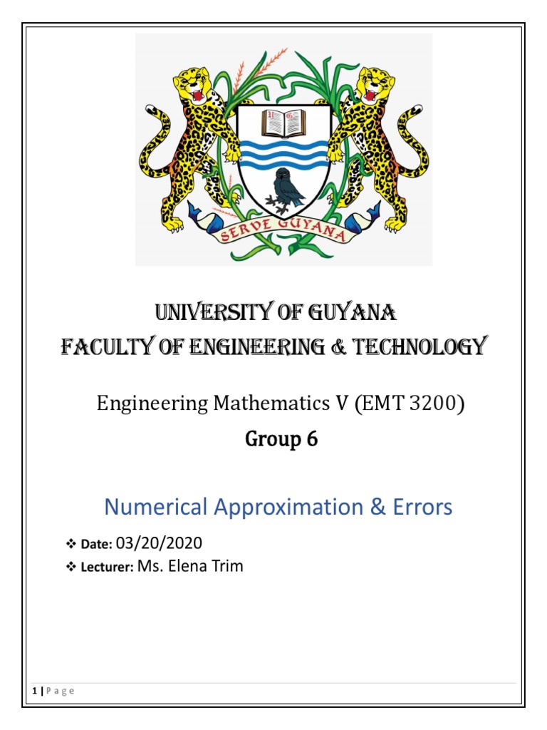 Emt 3200 - Group 6 - Numerical Approximations & Errors - Report | PDF | Numerical Analysis ...