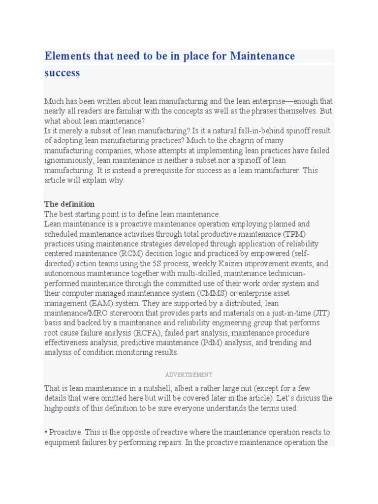 Maintenance Success | PDF | Reliability Engineering | Systems Science