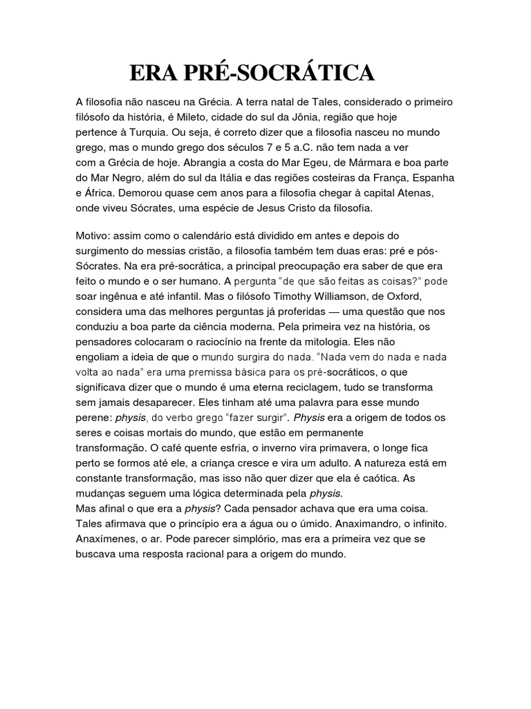 A Historia Da Filosofia - Resumo | PDF | Sócrates | Pitágoras