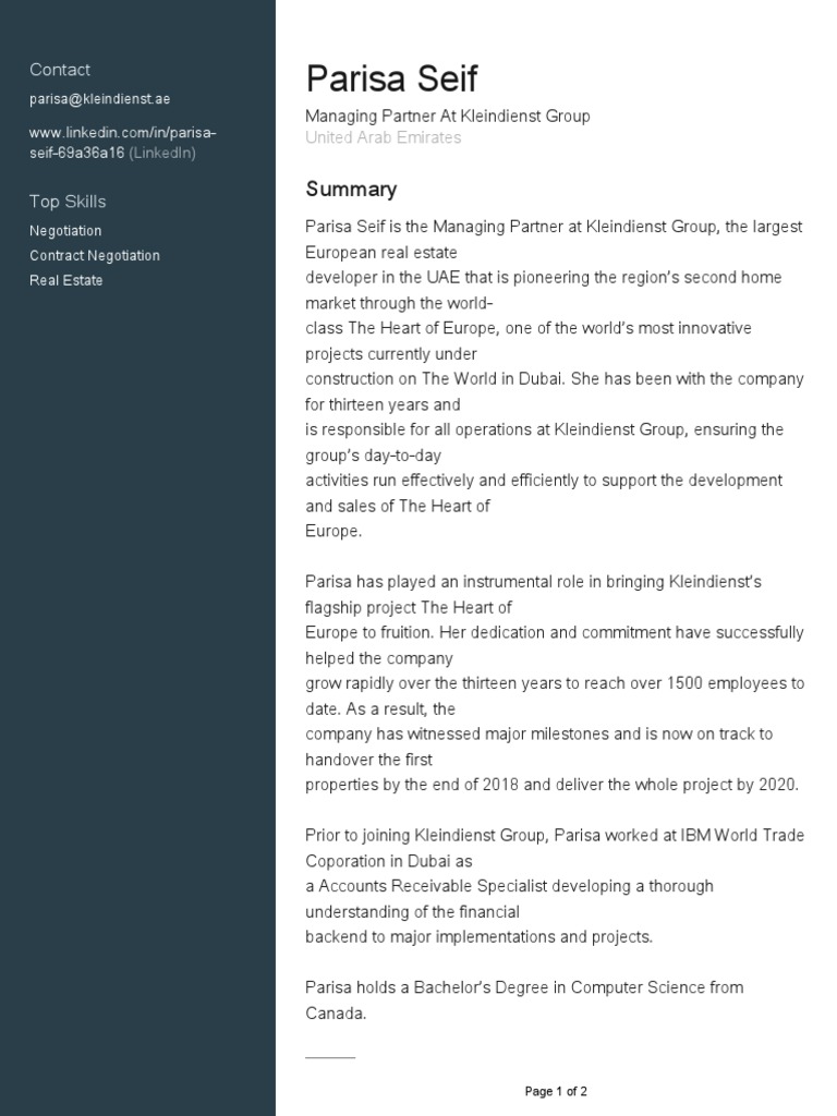 Parisa Seif Profile PDF | PDF | Business | Economies