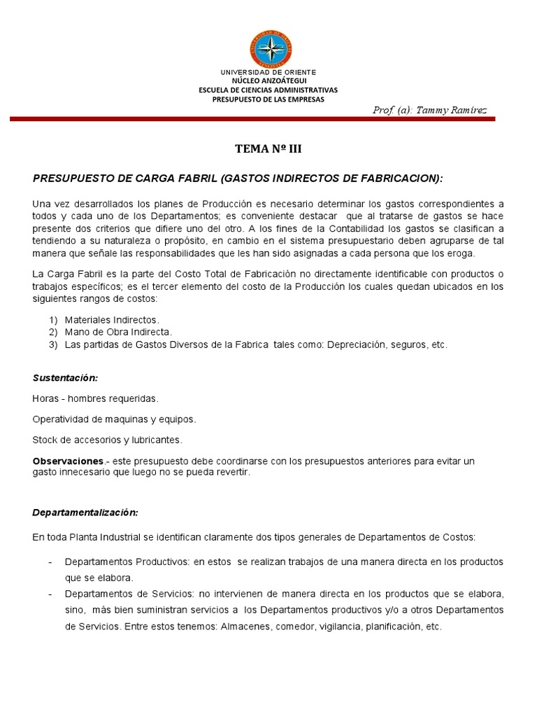 Carga Fabril - Teoria | PDF | Costo | Presupuesto