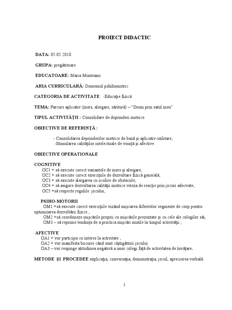 Proiect Didactic Educatie Fizica | PDF