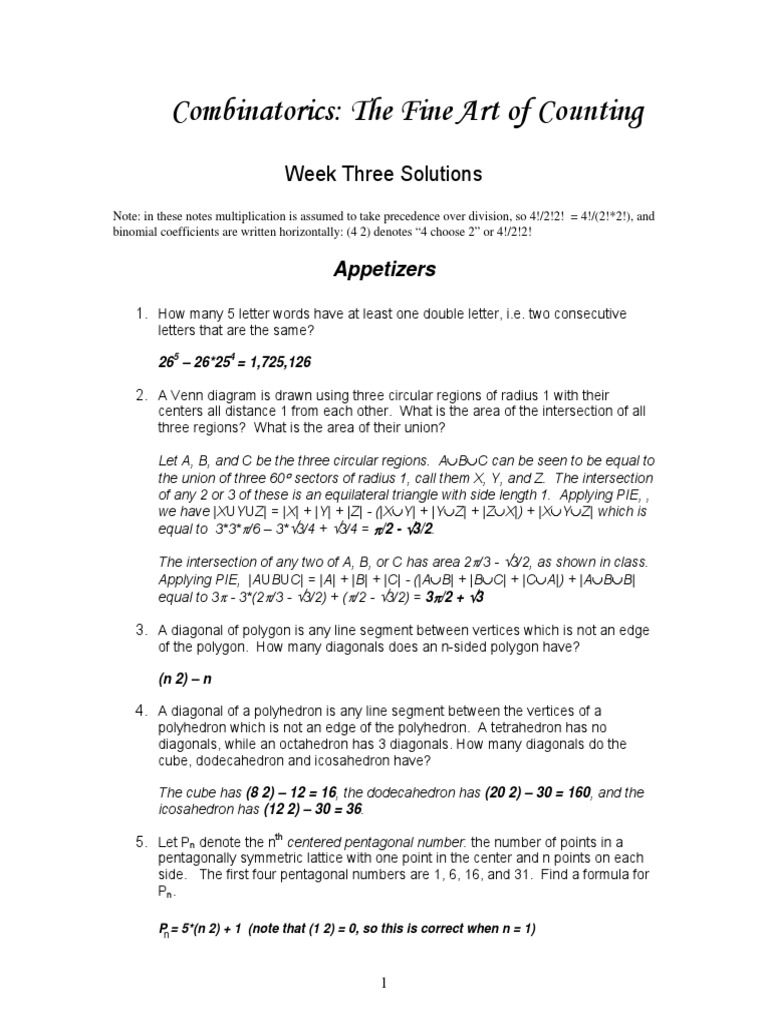 Combinatorics: The Fine Art of Counting: Week Three Solutions | PDF ...
