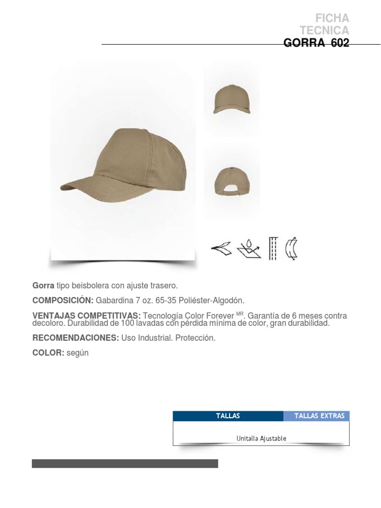 Ficha Tecnica Gorra | PDF