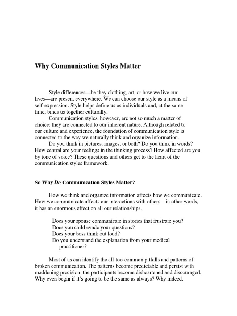 So Why Do Communication Styles Matter? | PDF | Interpersonal ...