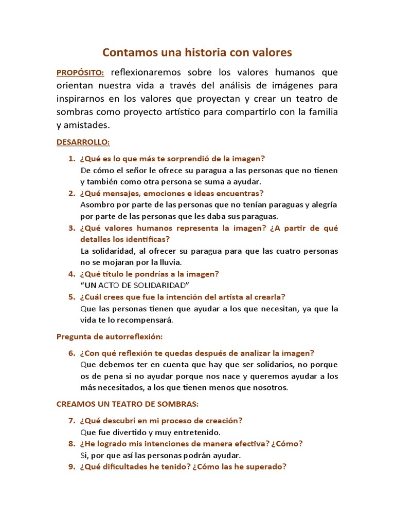 Contamos Una Historia Con Valores | PDF | Crecimiento personal y ...