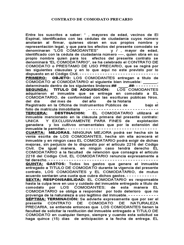 Contrato de Comodato Precario | PDF | Derecho privado | Derecho civil ...