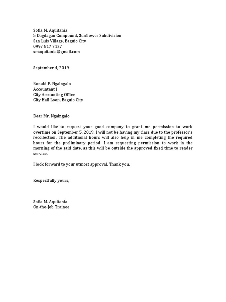 Letter To Render Overtime | PDF