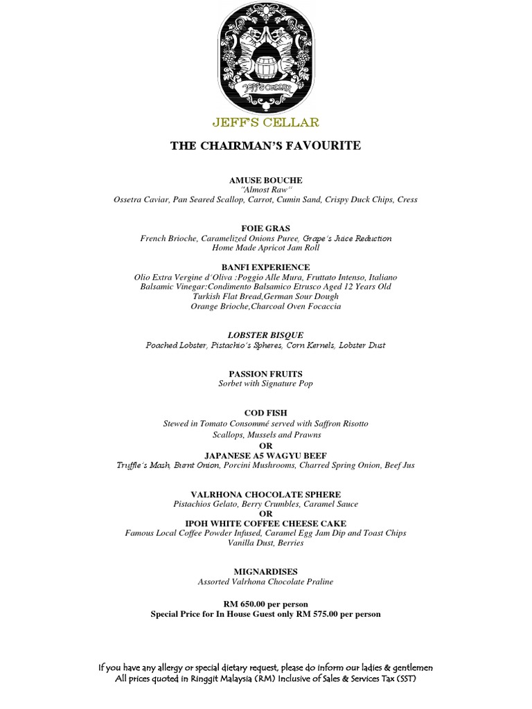 Jeff's Cellar Signature Menu-010819 PDF | PDF | Foods | Cuisine