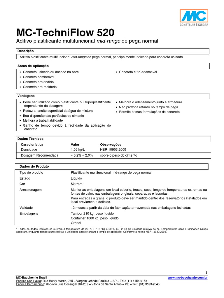 MC-TechniFlow 520 | PDF | Concreto | Cimento