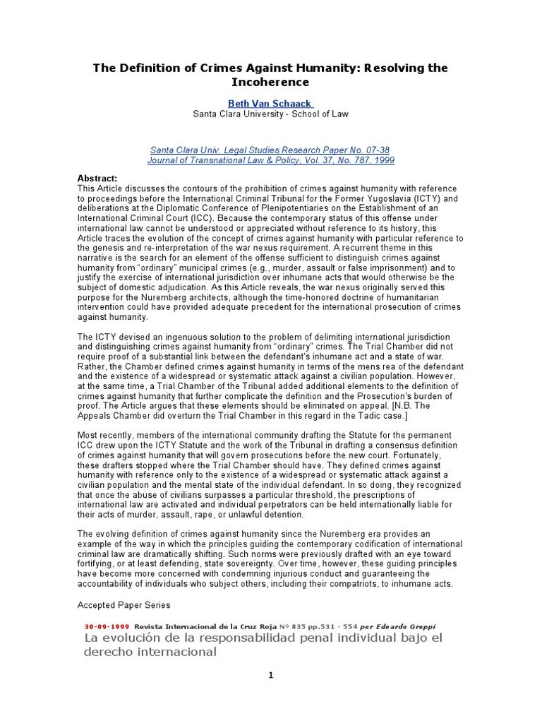 The Definition of Crimes Against Humanity | PDF | Crimes Against ...