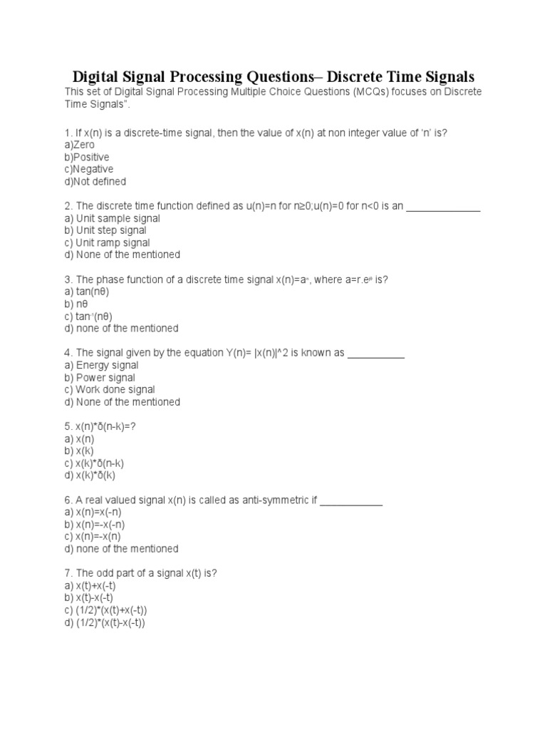 Digital Signal Processing Questions (MCQ1) | PDF